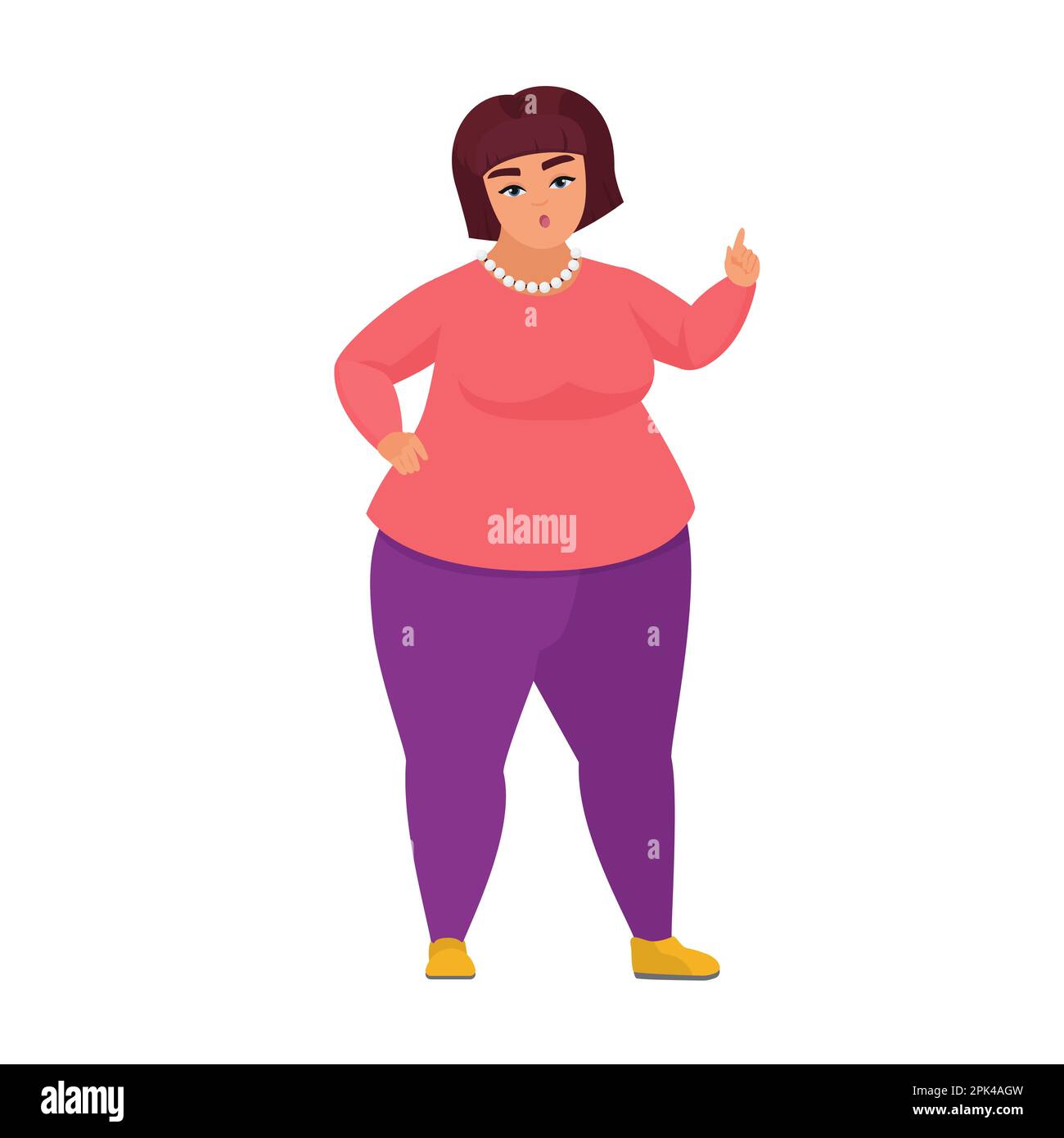 Pointing fat woman. Plus size girl, curvy girl in standing position ...