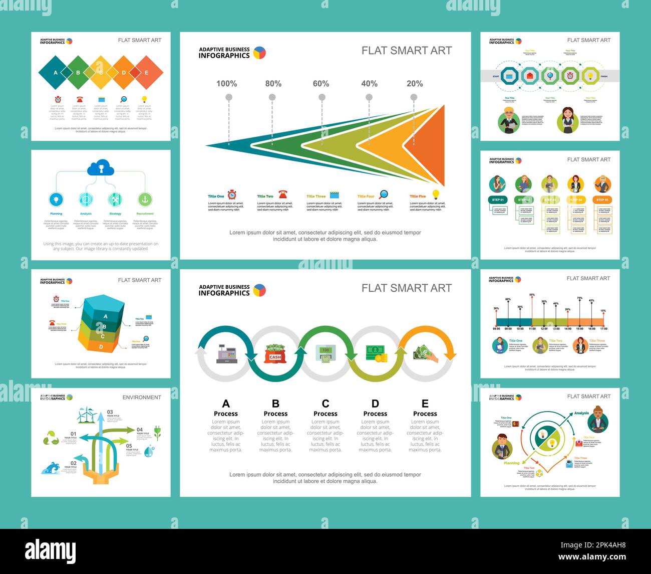 Colorful environment and business concept infographic charts set Stock ...