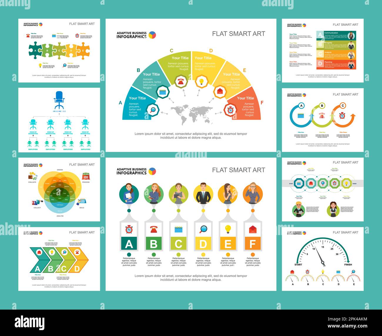 Colorful startup or workflow concept infographic charts set Stock ...