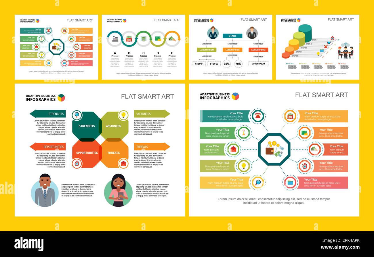 Colorful workflow or teamwork concept infographic charts set Stock ...