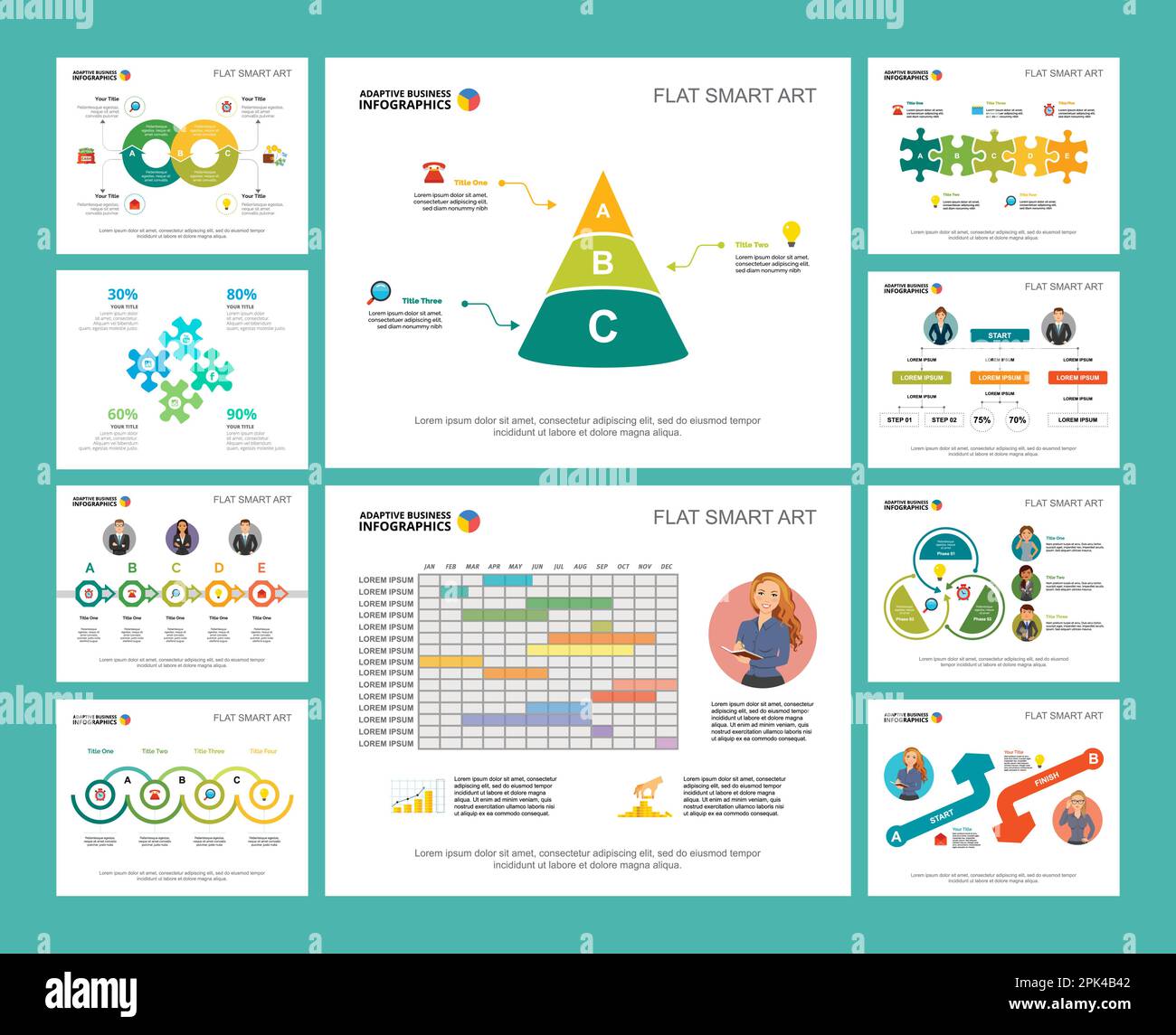 Colorful workflow or research concept infographic charts set Stock ...