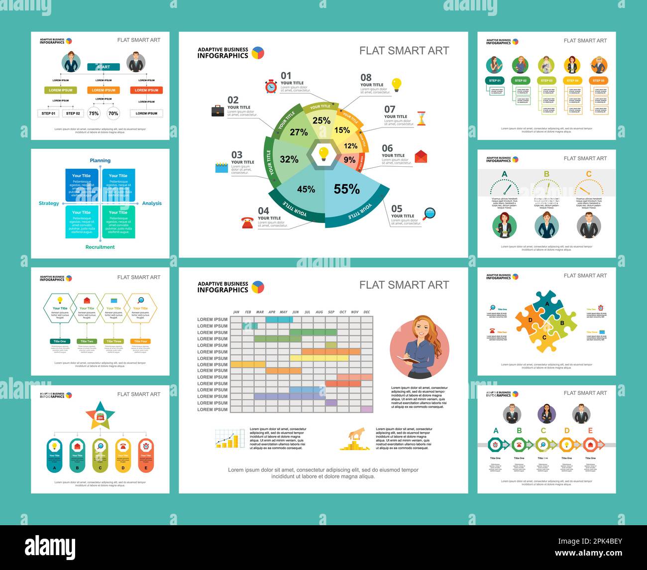 Colorful marketing or planning concept infographic charts set Stock ...