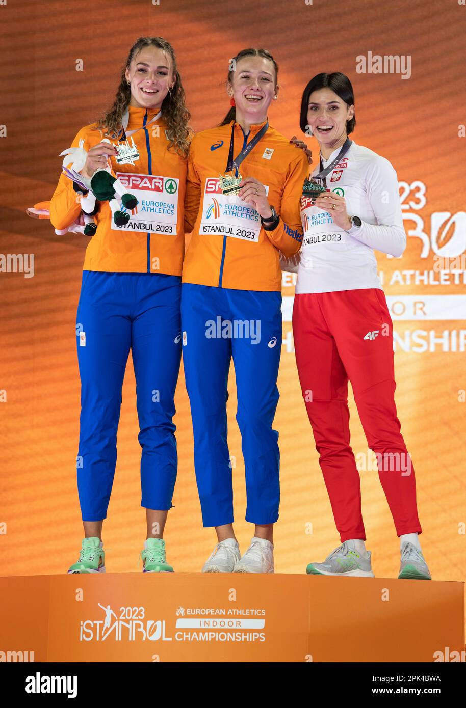Lieke Klaver, Femke Bol and Anna Kielbasińska medal presentation for ...