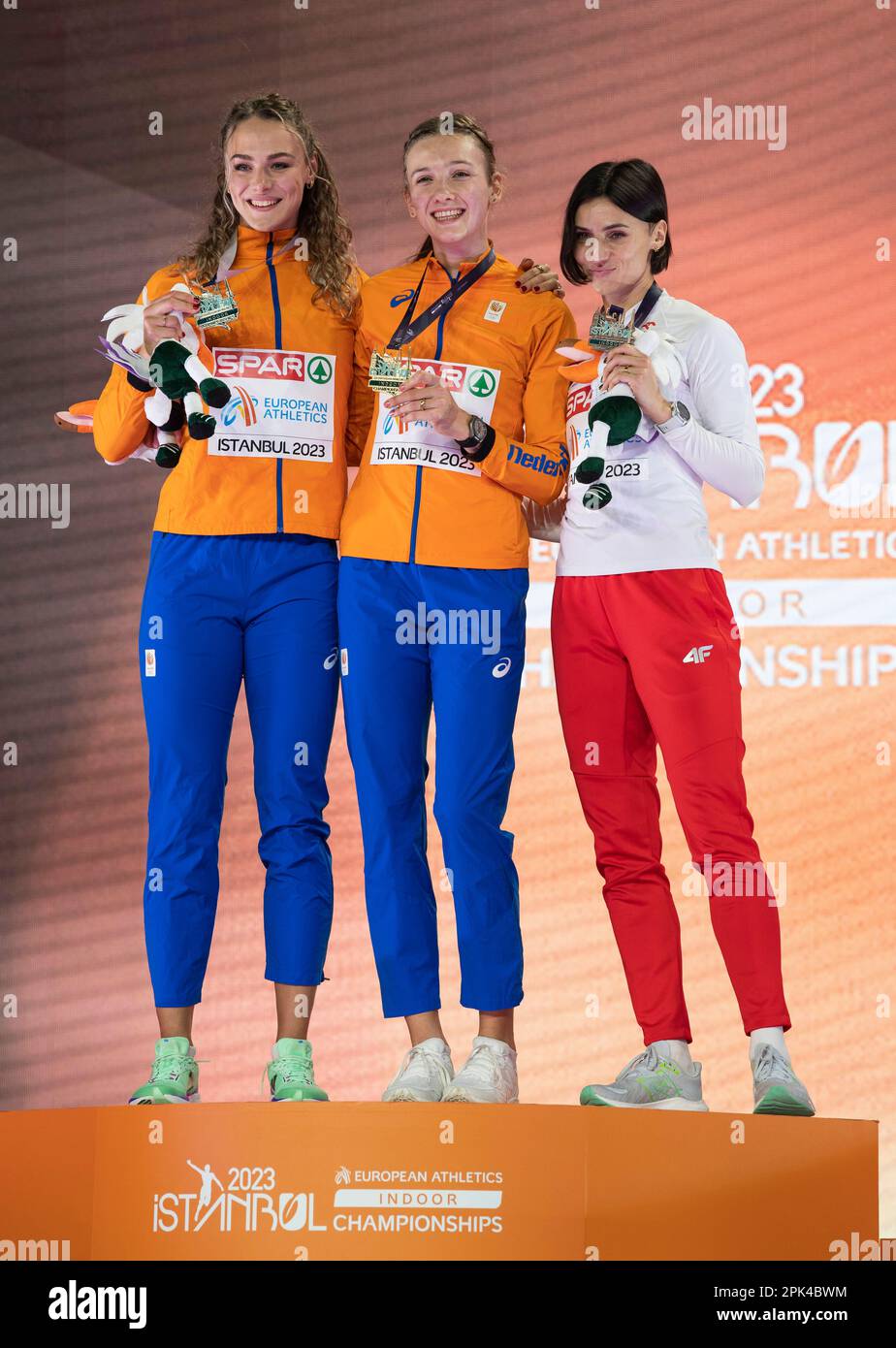 Lieke Klaver, Femke Bol and Anna Kielbasińska medal presentation for ...