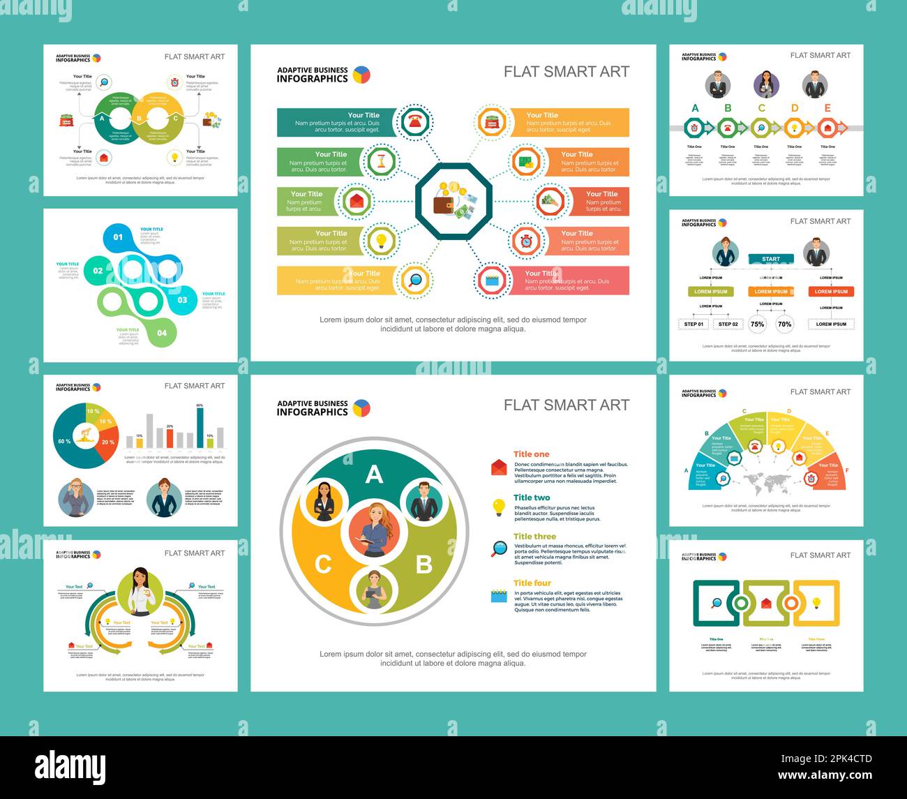Colorful strategy or planning concept infographic charts set Stock ...