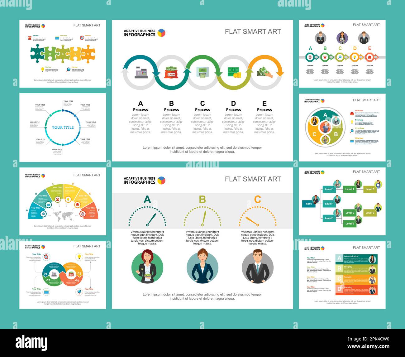 Colorful strategy charts set for presentation slide templates Stock ...
