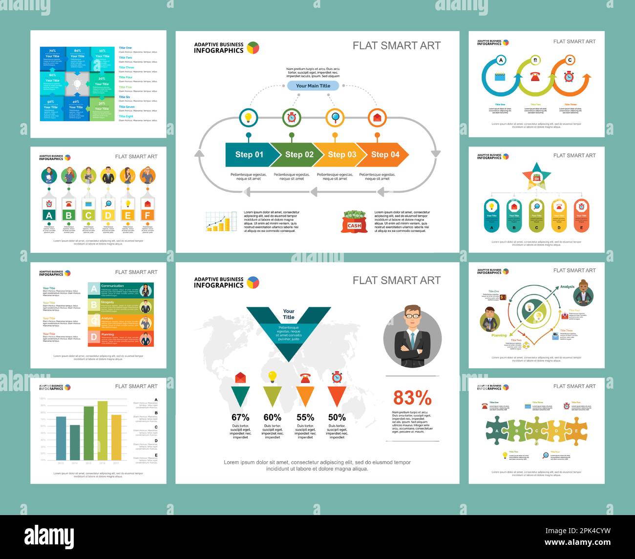 Colorful research or teamwork concept infographic charts set Stock ...