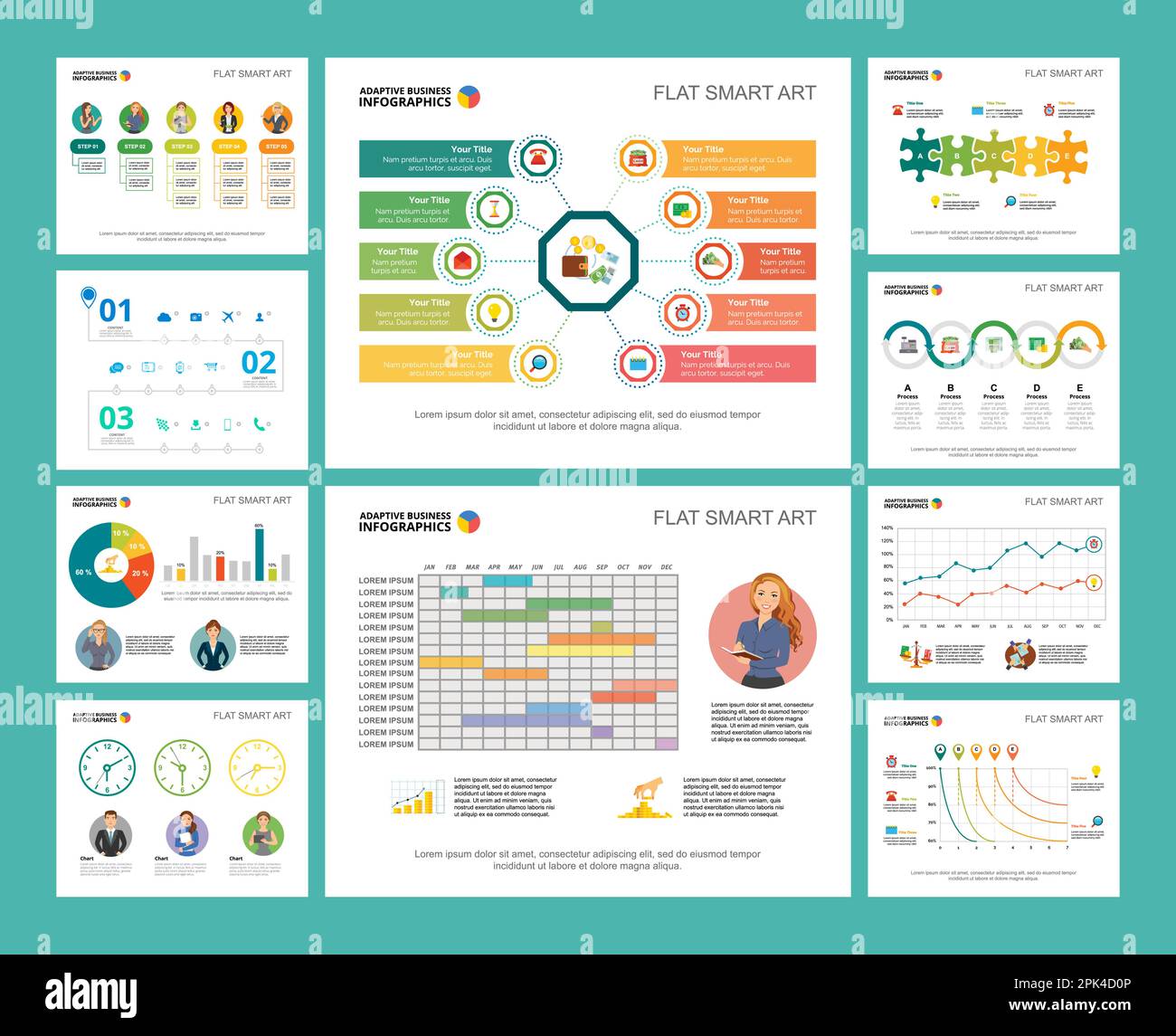 Colorful teamwork or planning concept infographic charts set Stock ...