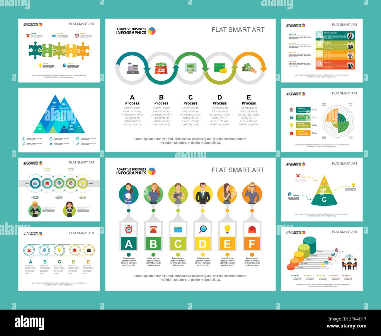 Colorful smart art charts set for presentation slide templates Stock ...