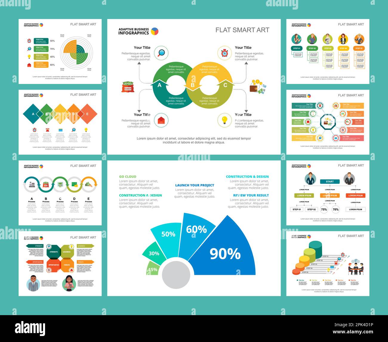 Colorful workflow or teamwork concept infographic charts set Stock ...