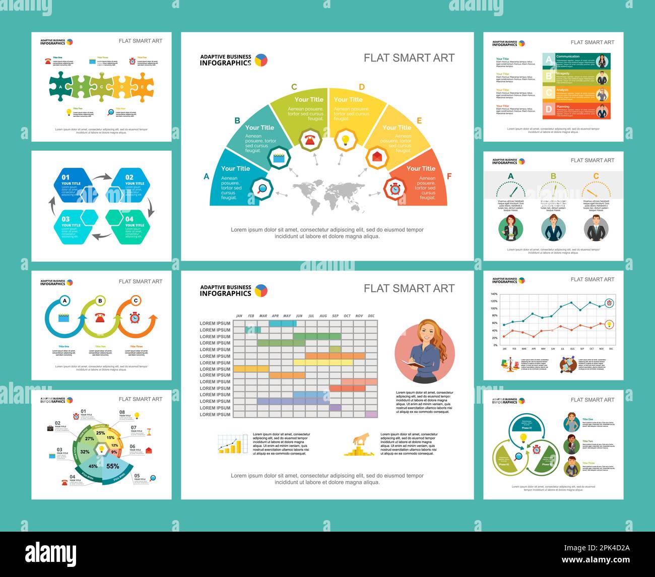 Colorful statistics or teamwork concept infographic charts set Stock ...