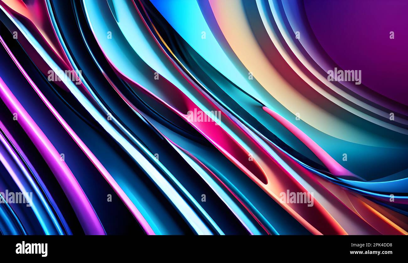 Abstract illustration of 3d iridescent wavy chromatic shapes. Modern ...