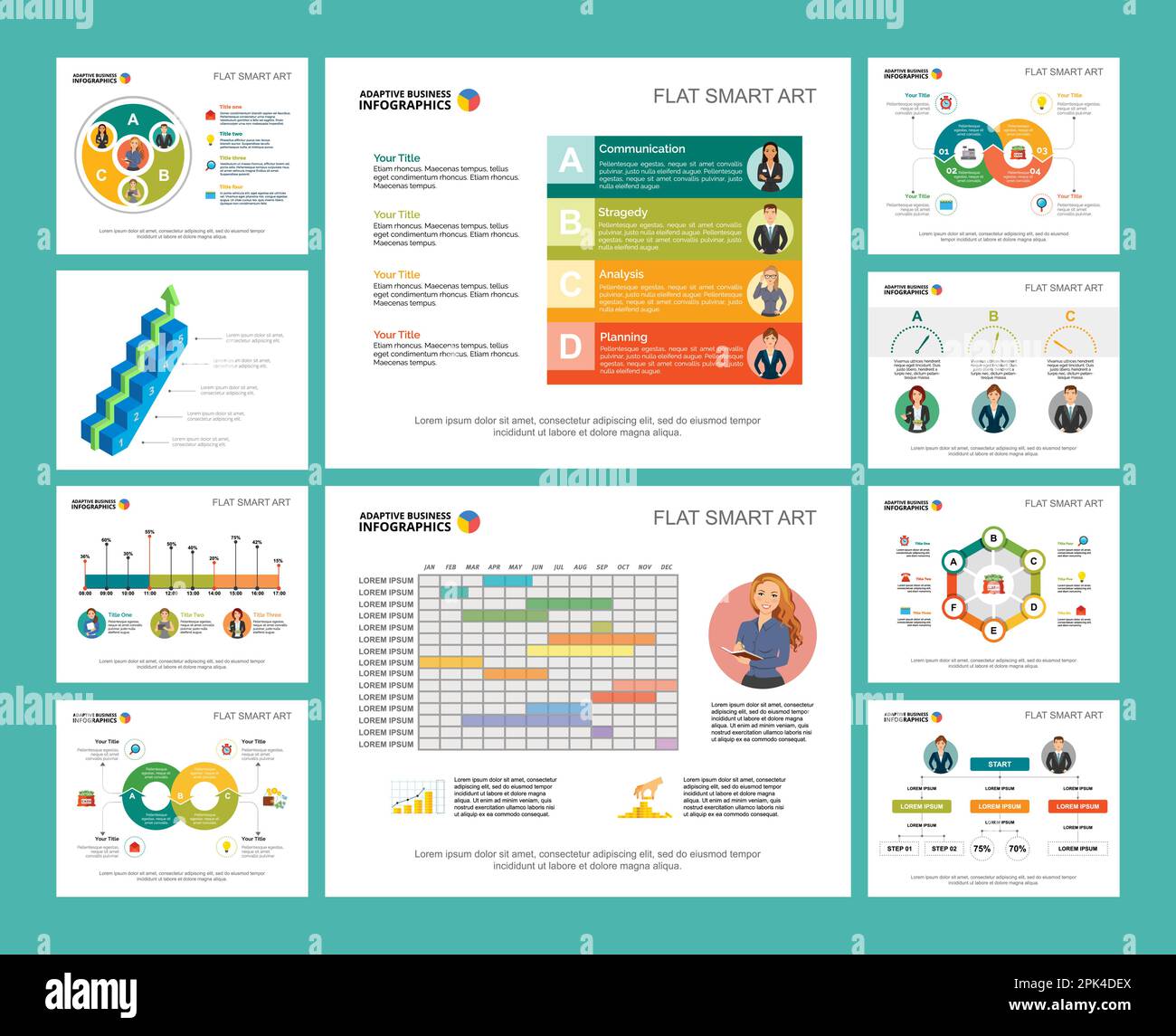 Colorful statistics or planning concept infographic charts set Stock ...