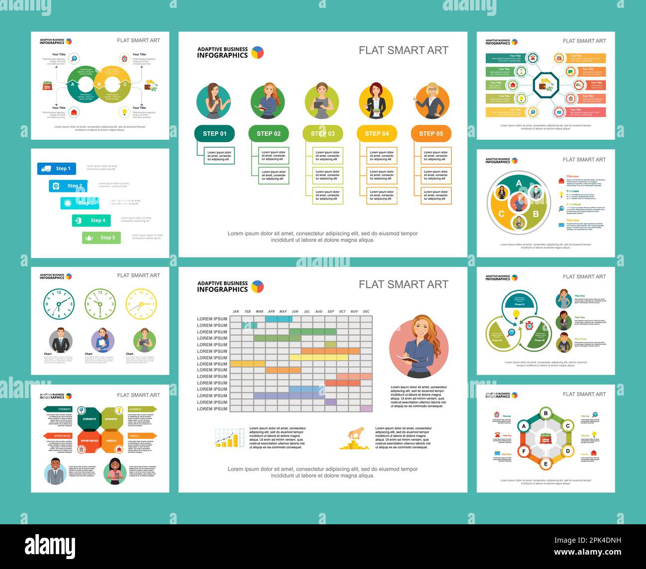 Colorful teamwork or finance concept infographic charts set Stock ...