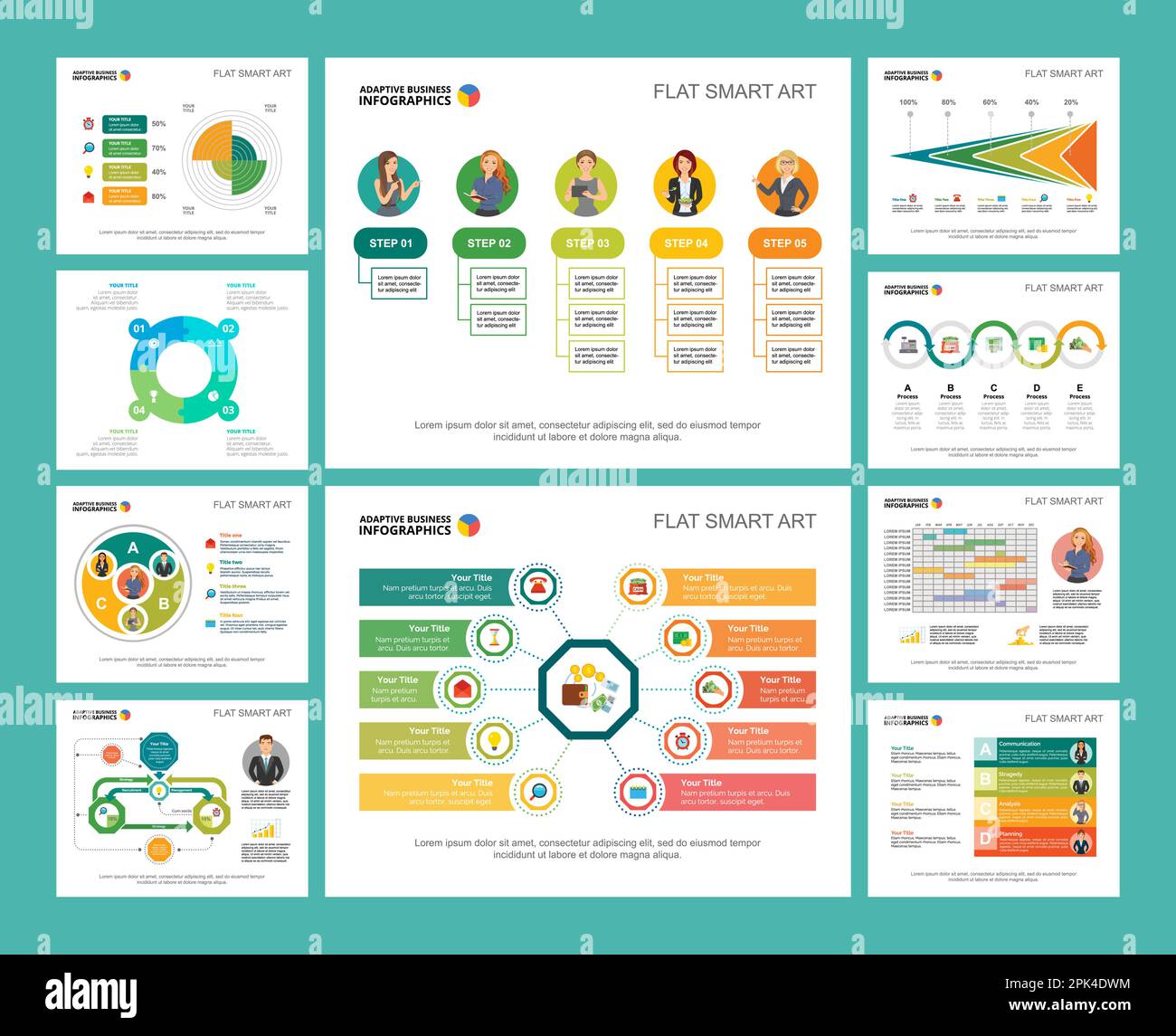 Colorful marketing or production concept infographic charts set Stock ...