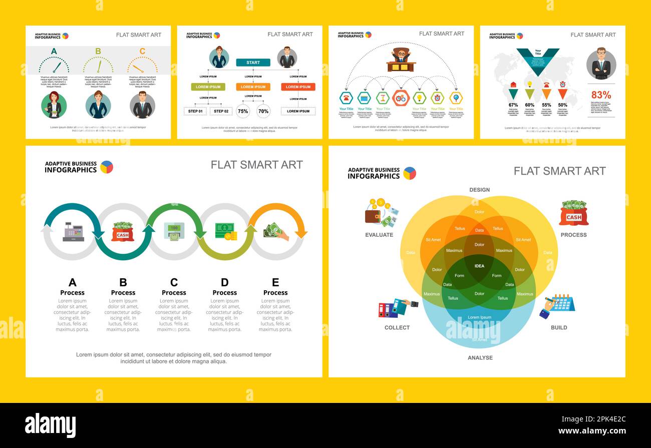 Colorful planning and marketing concept infographic charts set Stock ...