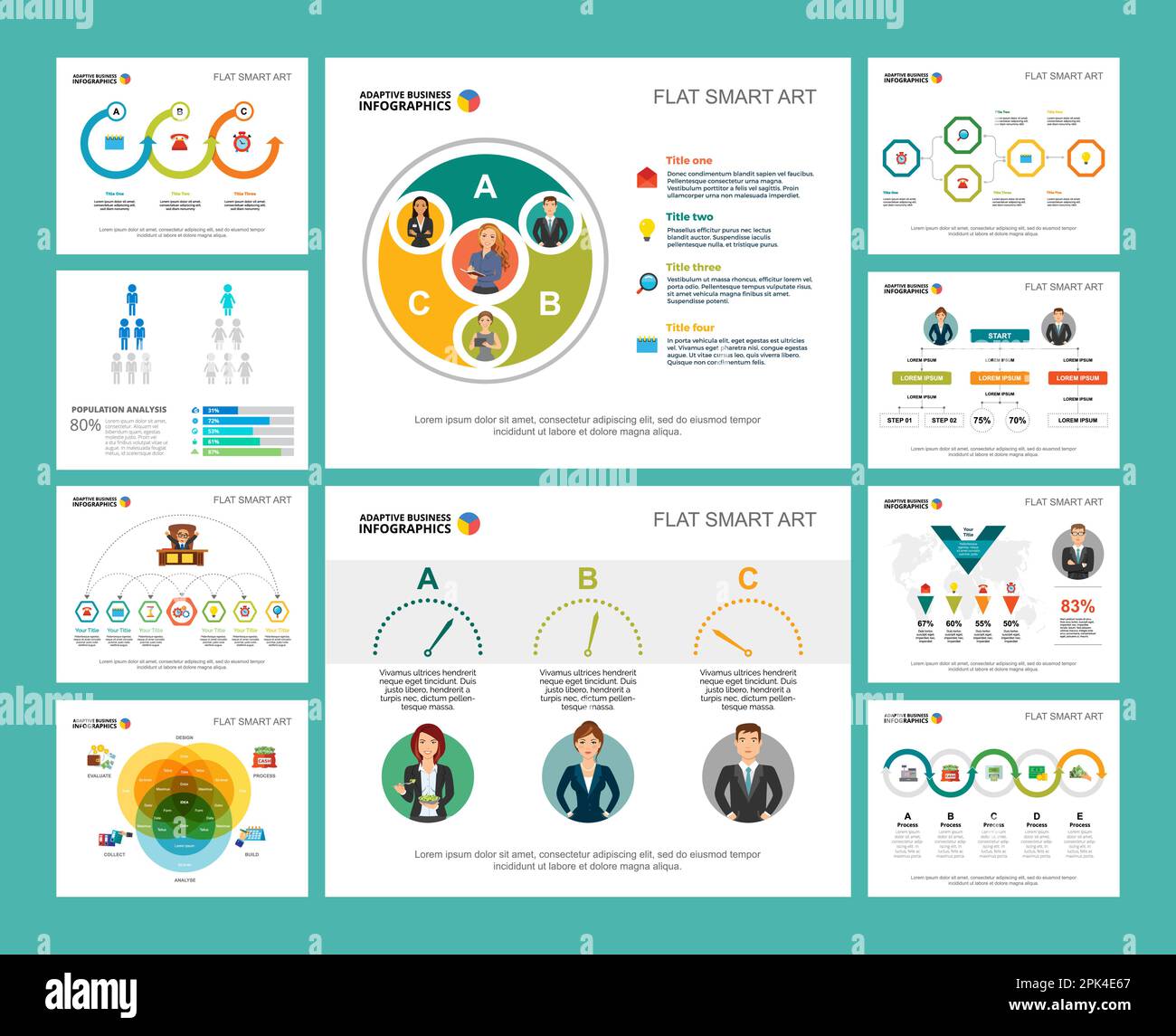 Colorful planning and marketing concept infographic charts set Stock ...