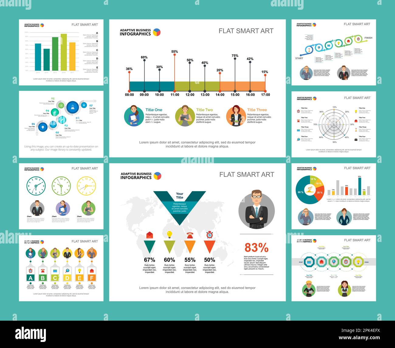 Colorful analysis charts set for presentation slide templates Stock ...