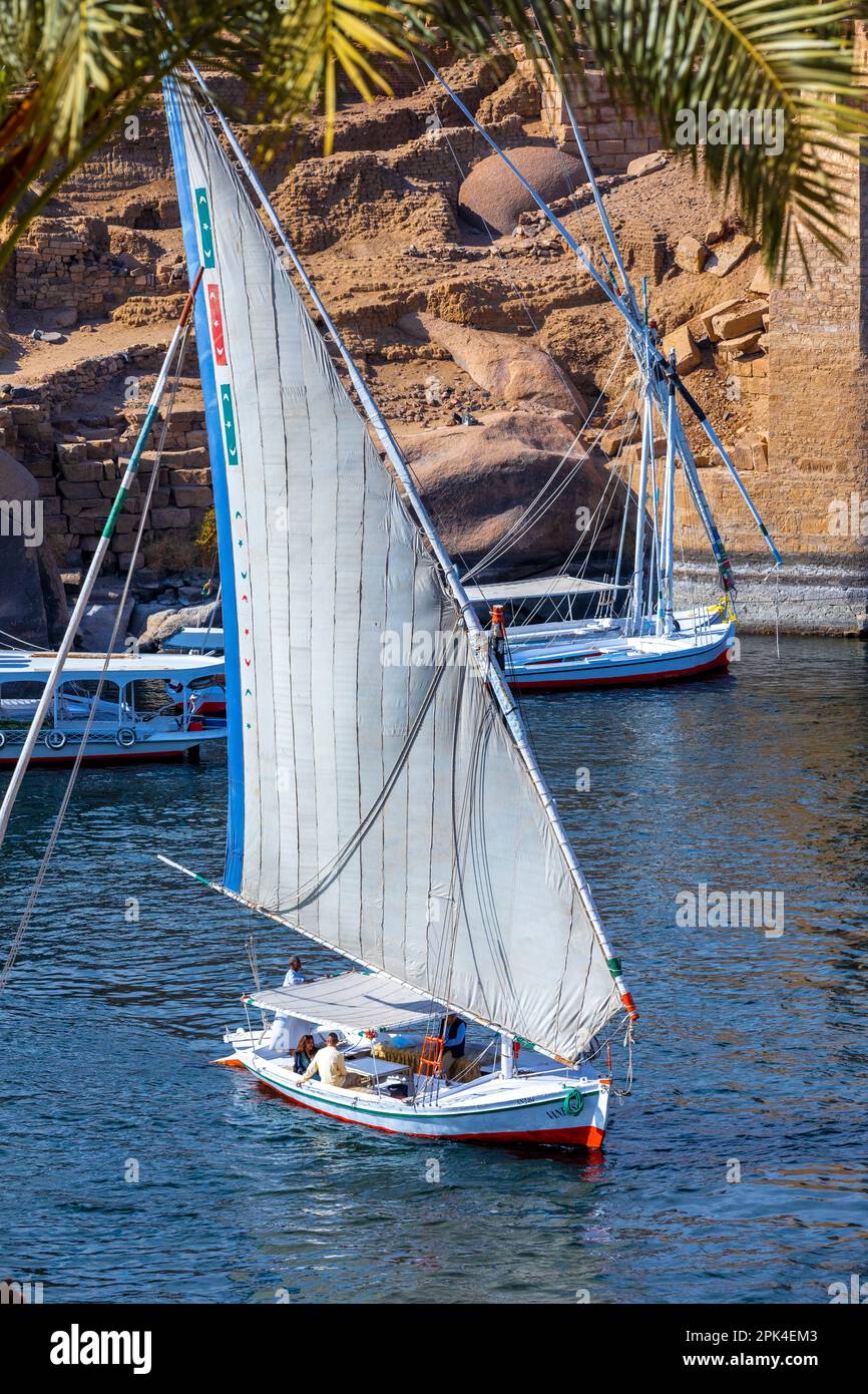 Feluccas On The River Nile, Aswan, Egypt, North East Africa Stock Photo ...