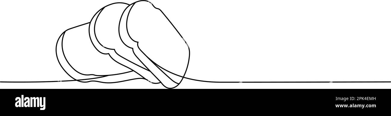 Sliced fresh wheat bread one line continuous drawing. Bakery pastry ...