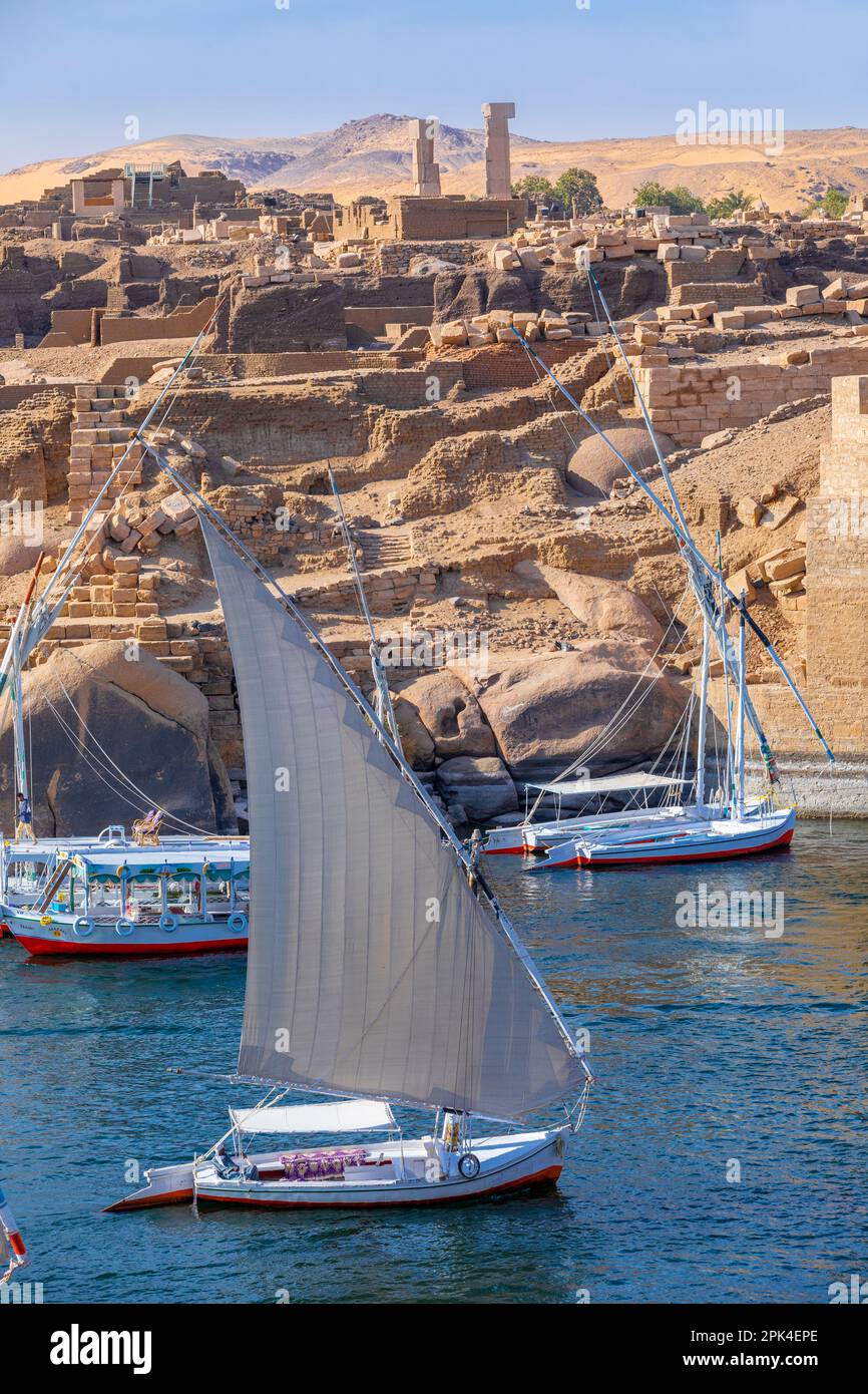 Feluccas On The River Nile, Aswan, Egypt, North East Africa Stock Photo ...