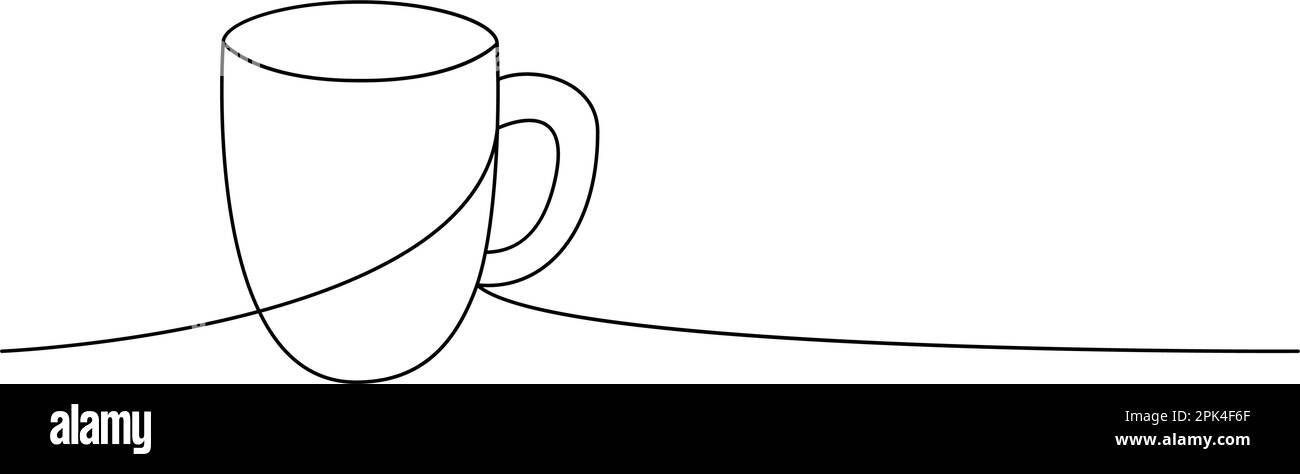 Mug one line continuous drawing. Kitchen tools continuous one line ...