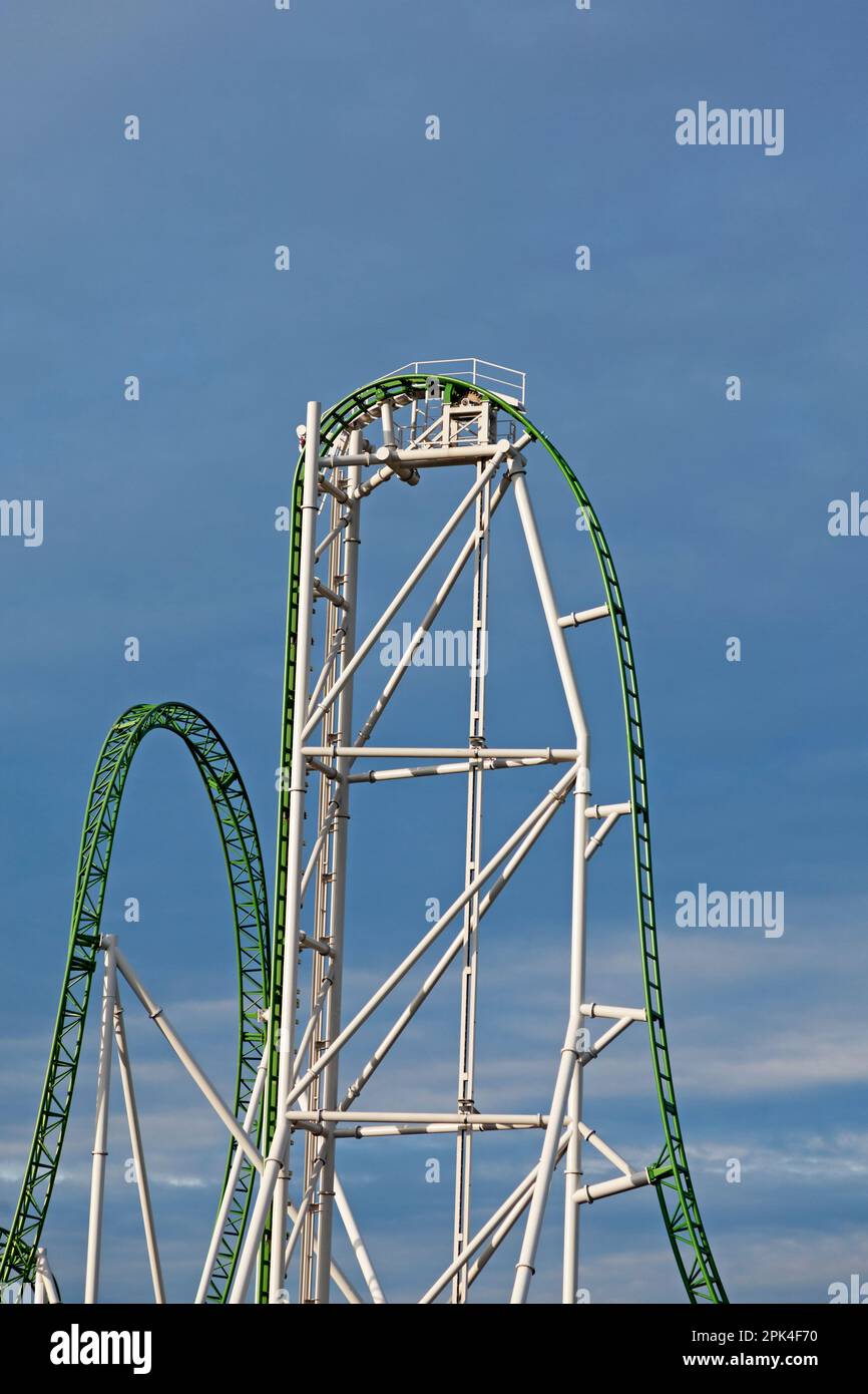 Powerpark, Finland - June 20, 2022: a vertical roller coaster with ...