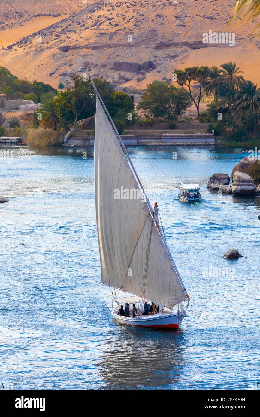 Feluccas On The River Nile, Aswan, Egypt, North East Africa Stock Photo ...
