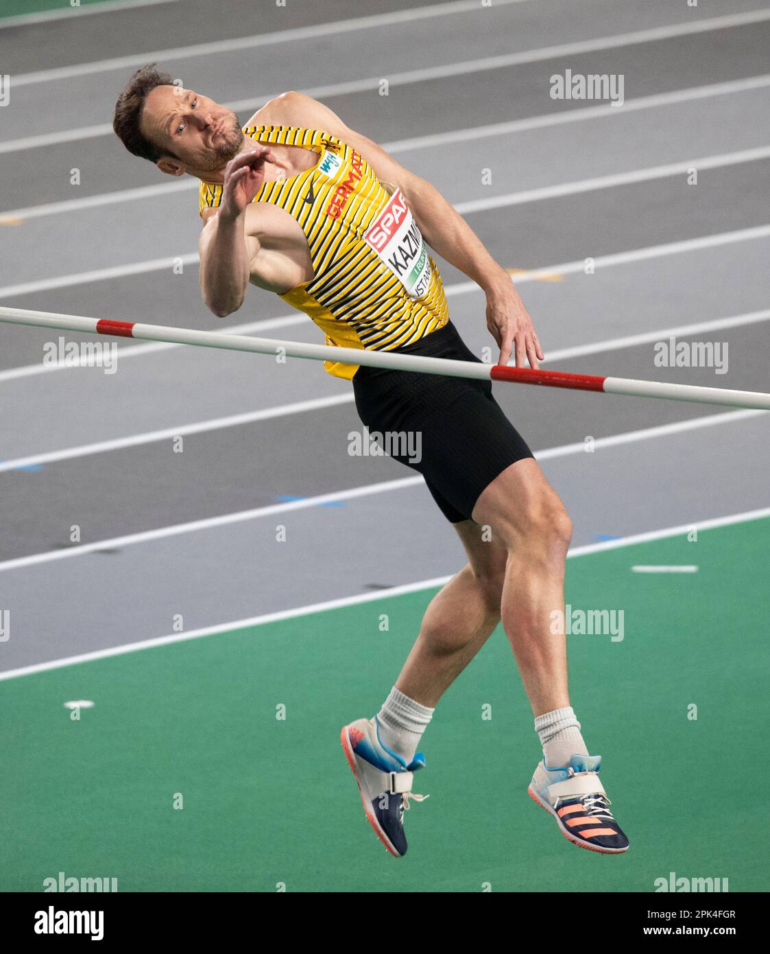 Kai Kazmirek of Germany competing in the men’s high jump heptathlon at ...