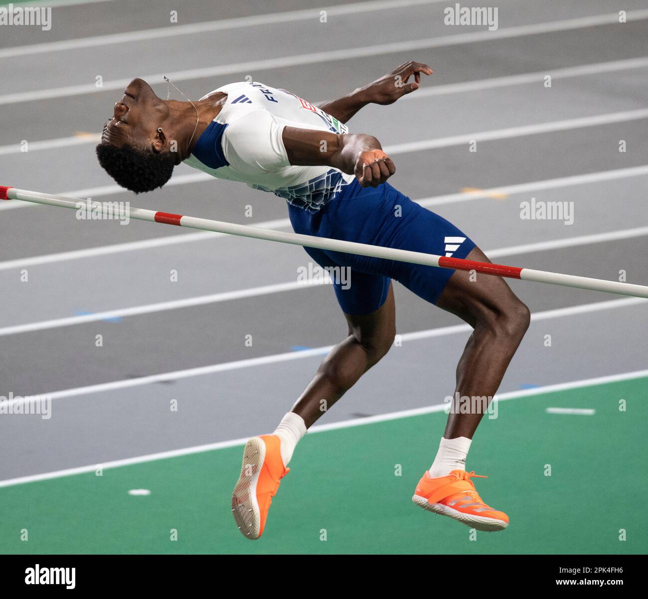 Makenson Gletty of France competing in the men’s high jump heptathlon ...
