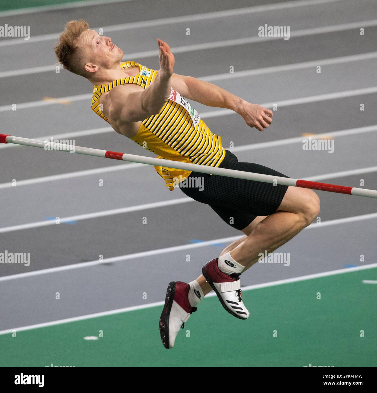 Manuel Eitel of Germany competing in the men’s high jump heptathlon at ...