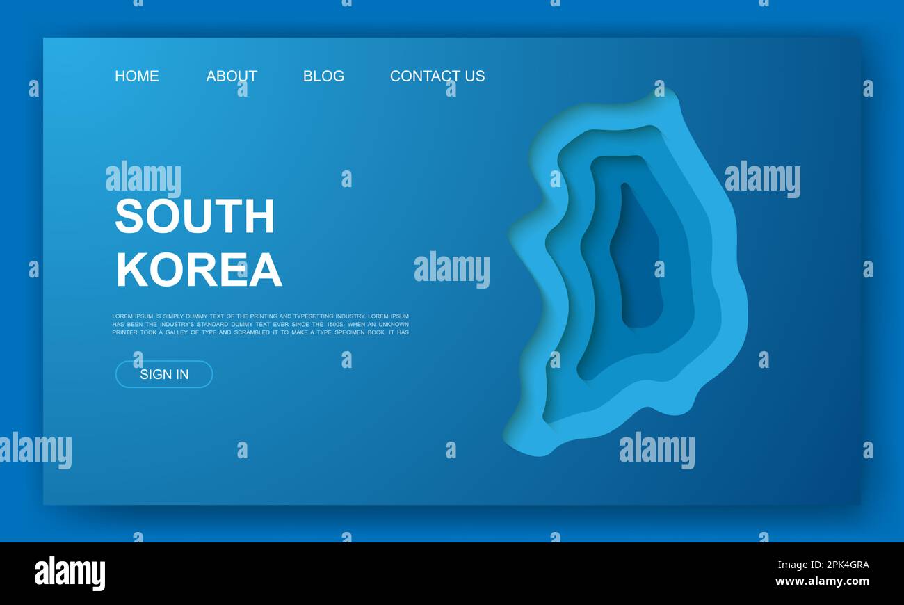South Korea 3d paper cut website template. South Korea map paper cut ...