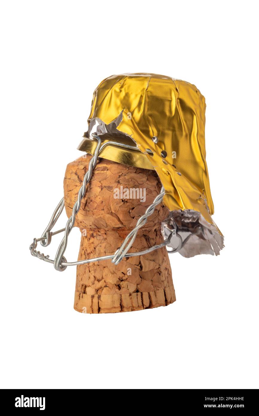 Champagne Cork and wire muselets and golden tin foil cap, isolated on ...