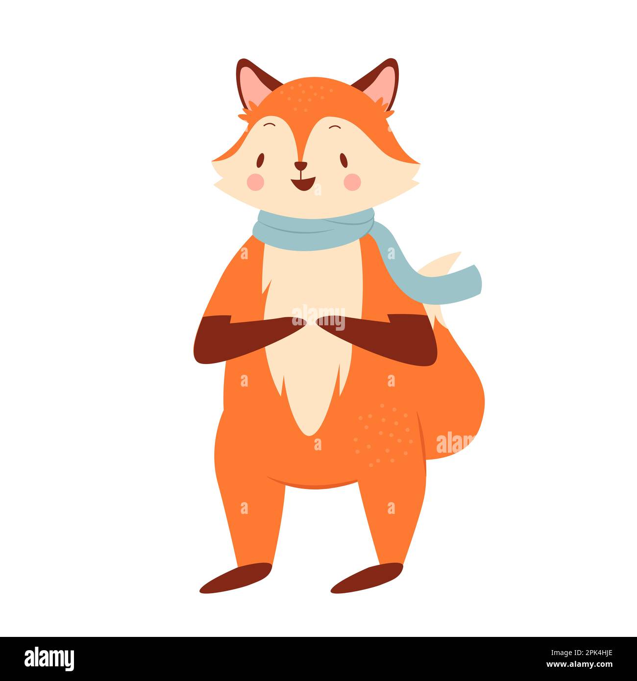 Cute smiling fox with scarf. Forest fox animal in standing pose vector ...