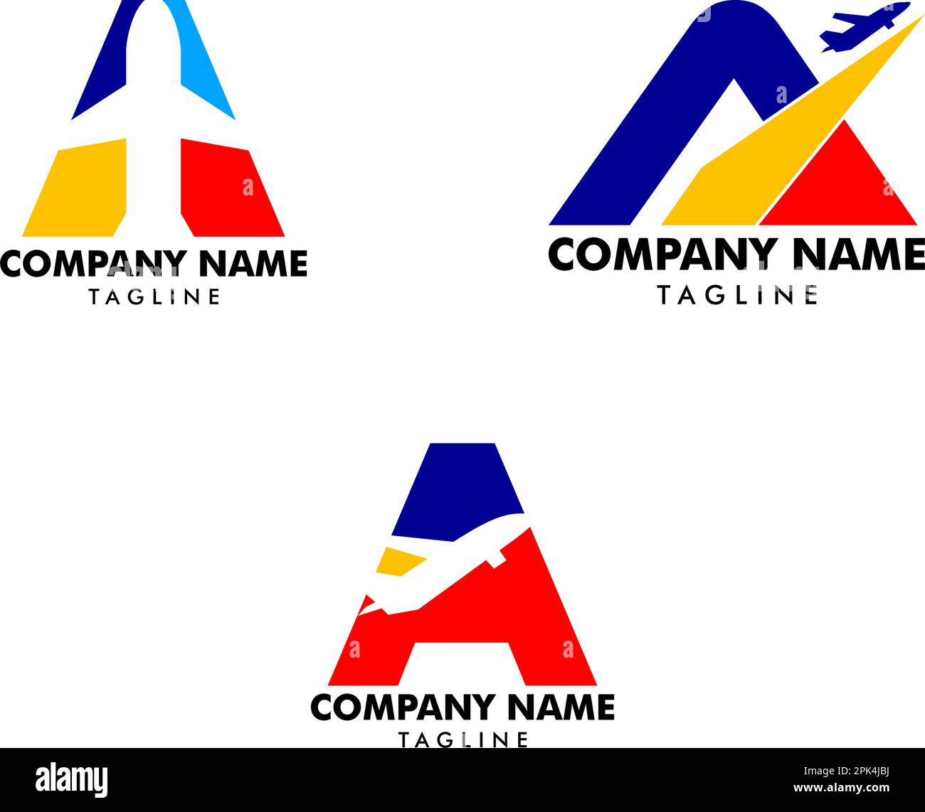 Set of Initial Letter A Travel Logo Icon with Airplane Stock Vector ...
