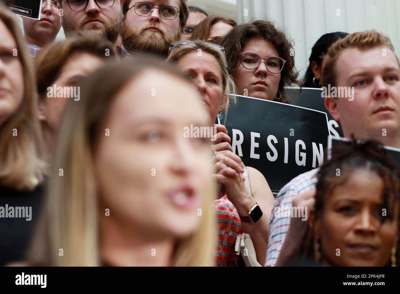 Raleigh, North Carolina, USA. 5th Apr, 2023. A woman holds a sign ...