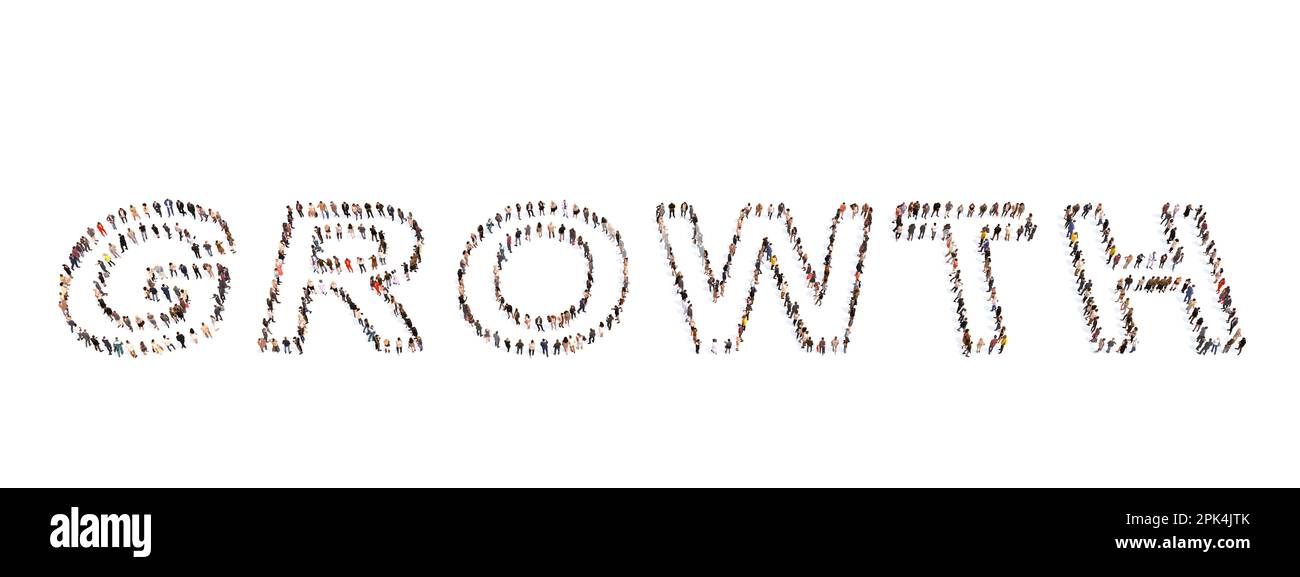 Concept or conceptual large community of people forming the word GROWTH ...