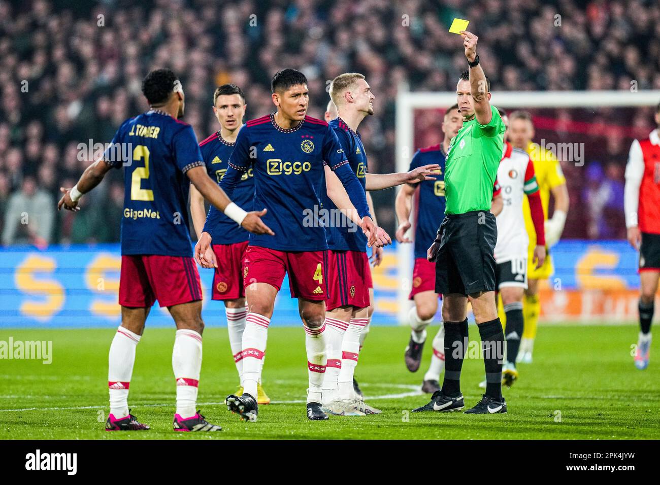 Rotterdam, Netherlands - 05/04/2023, Jurrien Timber of Ajax, Referee ...