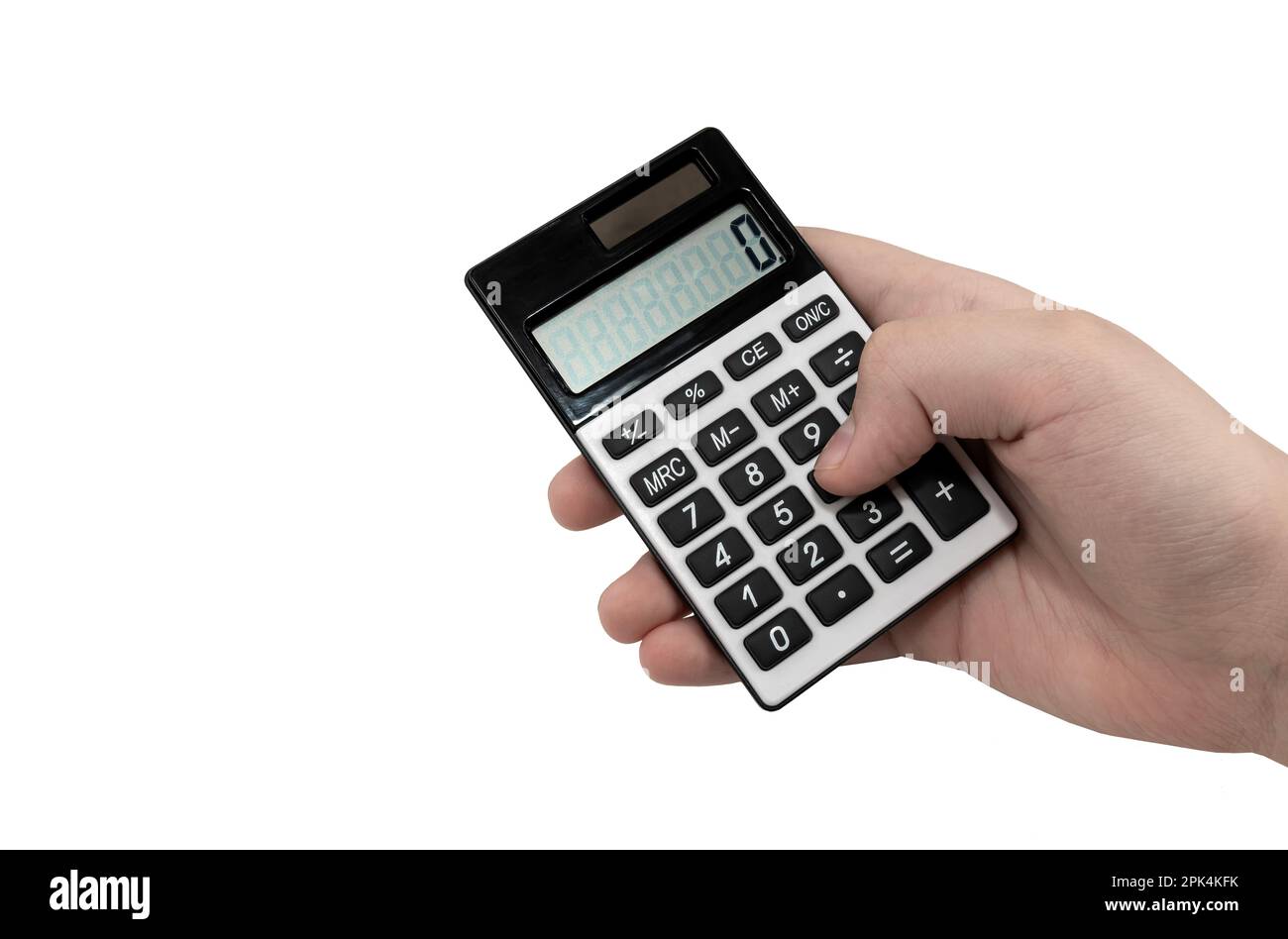 Business man holds calculator Cut Out Stock Images & Pictures - Alamy