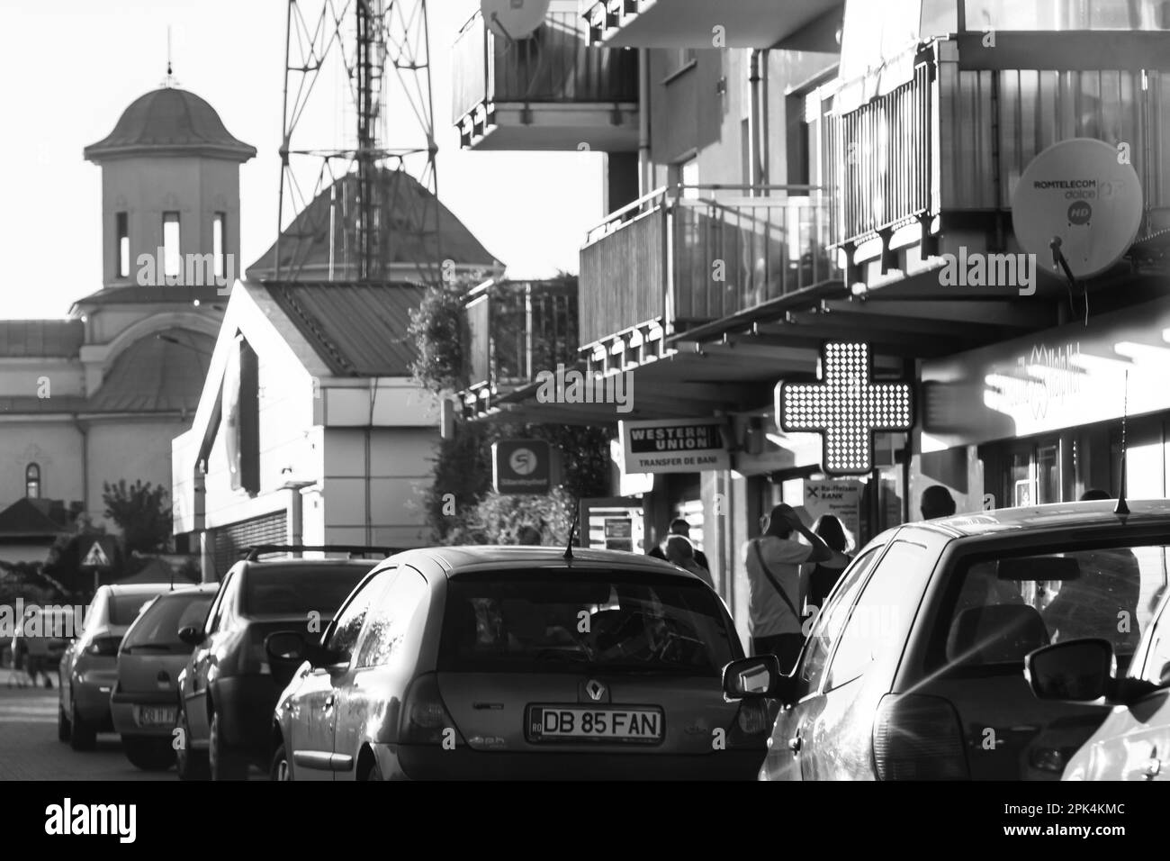 Car traffic, pollution, traffic jam city downtown Bucharest, Romania ...