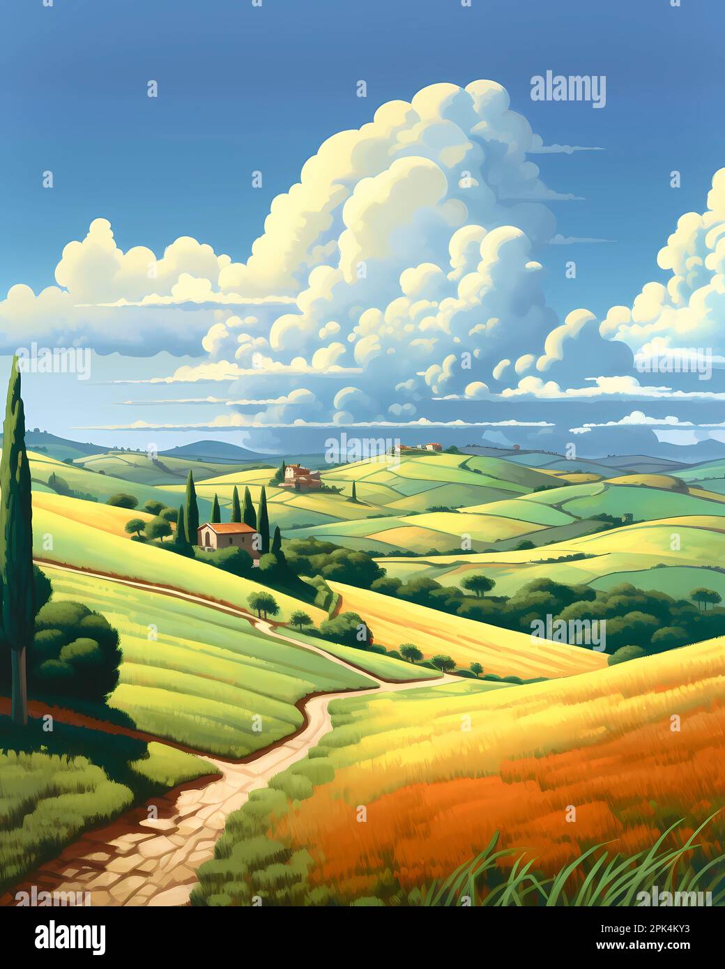 Tuscany hills painting hi-res stock photography and images - Alamy