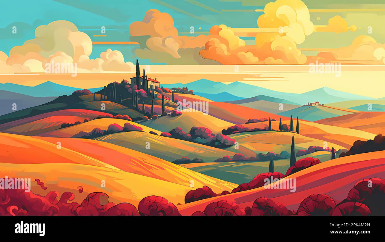 Tuscany hills painting hi-res stock photography and images - Alamy