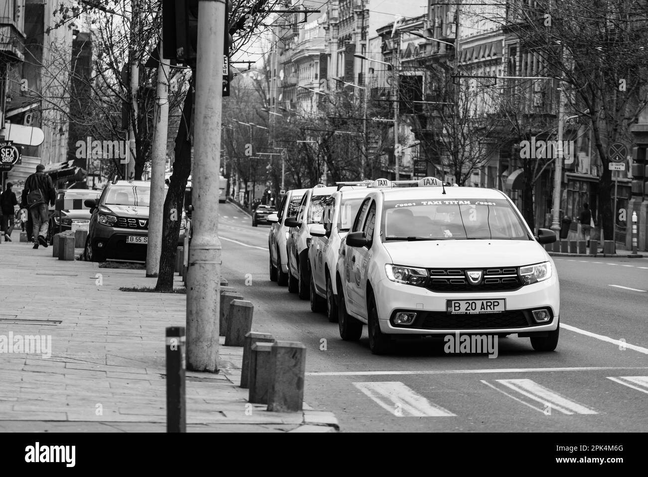 Car traffic, pollution, traffic jam city downtown Bucharest, Romania ...