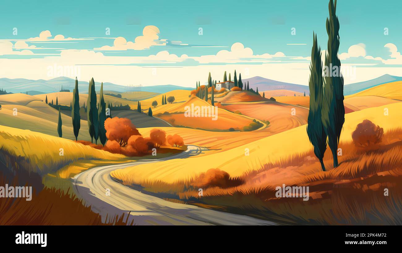 Tuscany hills painting hi-res stock photography and images - Alamy