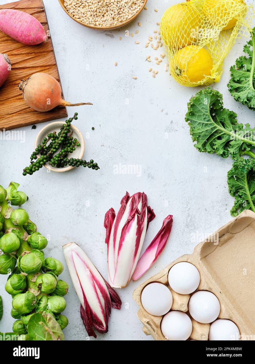 Healthy food set top view. Zero waste food shoppping. Cooking ...