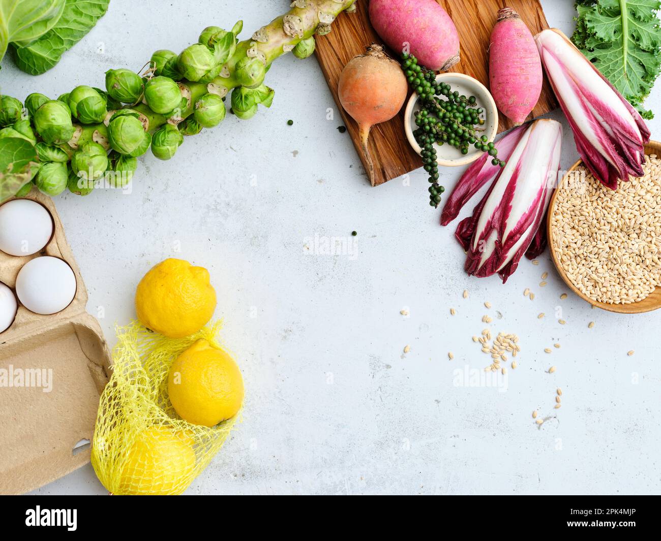 Healthy food set top view. Zero waste food shoppping. Cooking ...