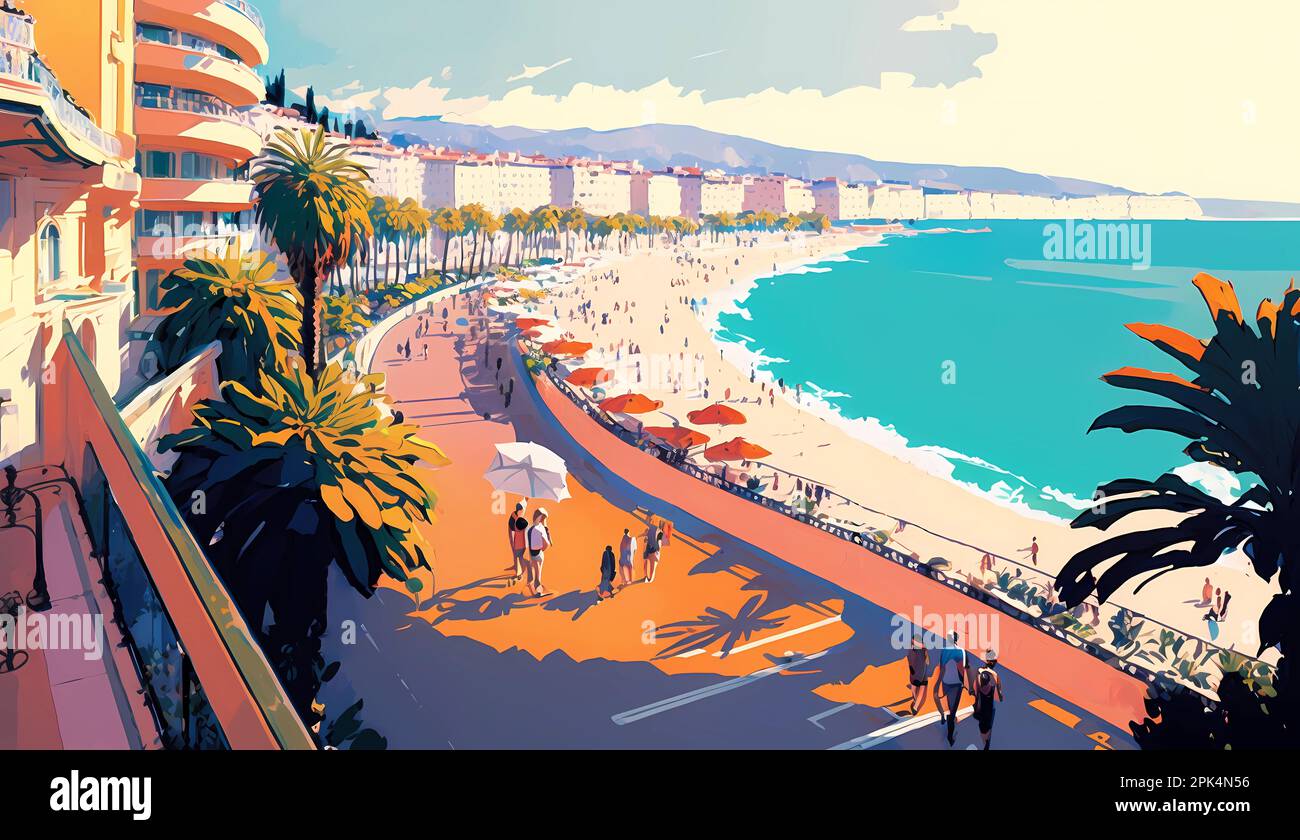 Illustration of beautiful view of the city of Nice, France Stock Photo ...