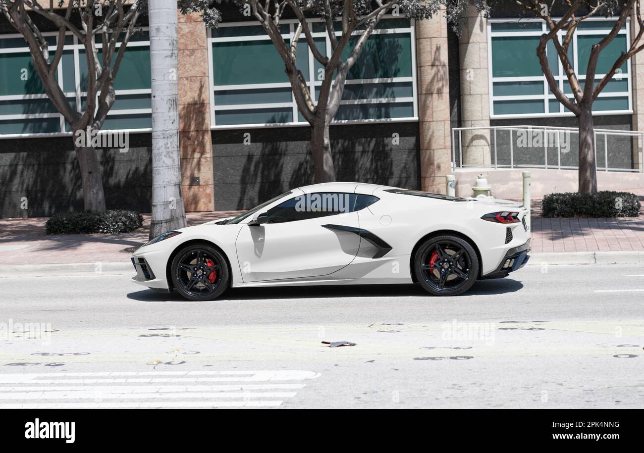 Miami Beach, Florida USA - April 15, 2021: white chevrolet corvette ...