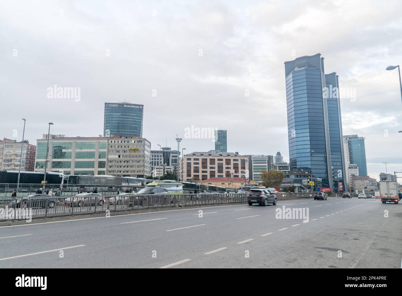 Istanbul, Turkey - December 11, 2022: Street view with Tat Twin Towers ...