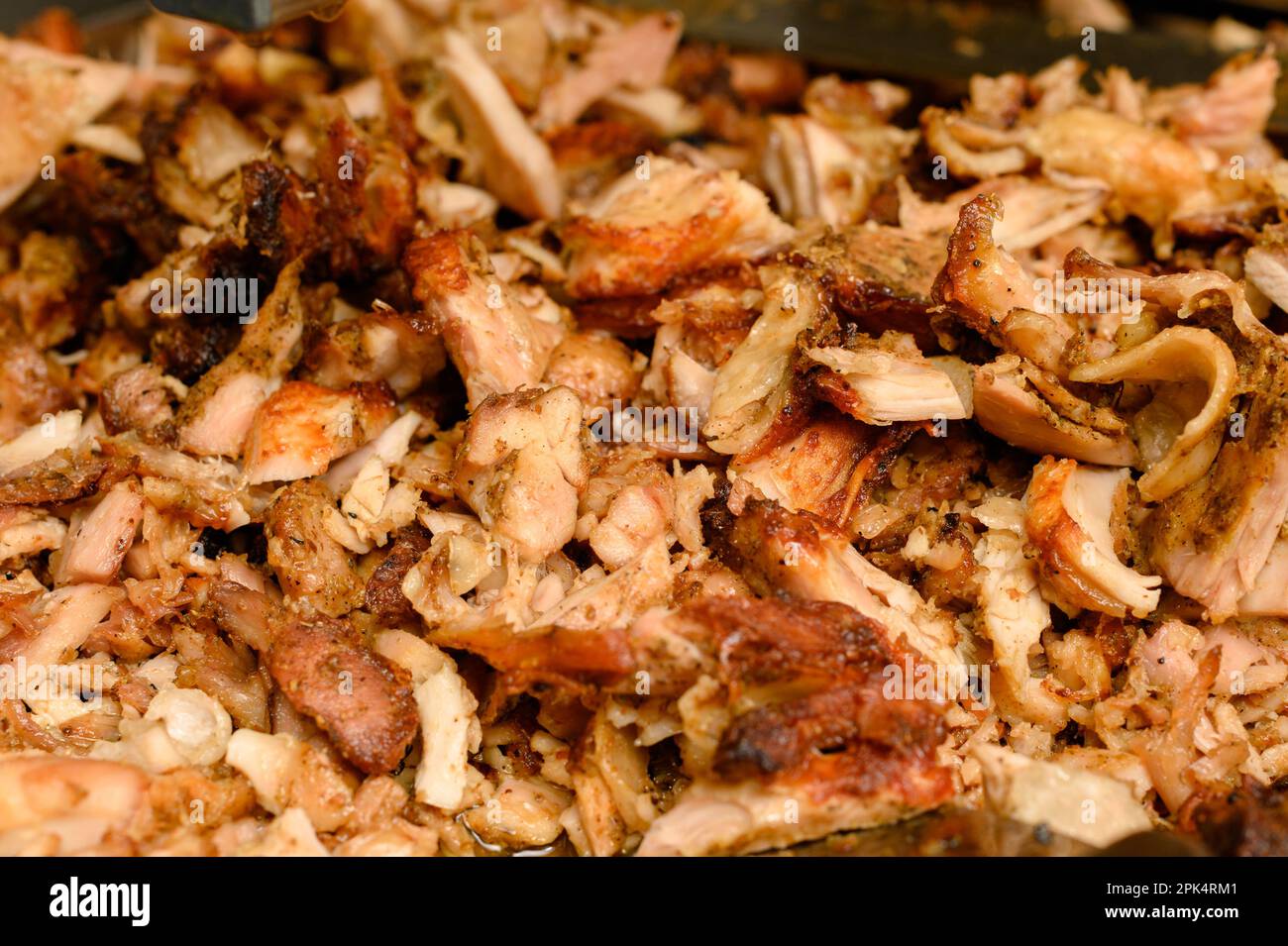 Chopped and already cooked fried chicken meat, chicken dietary meat ...